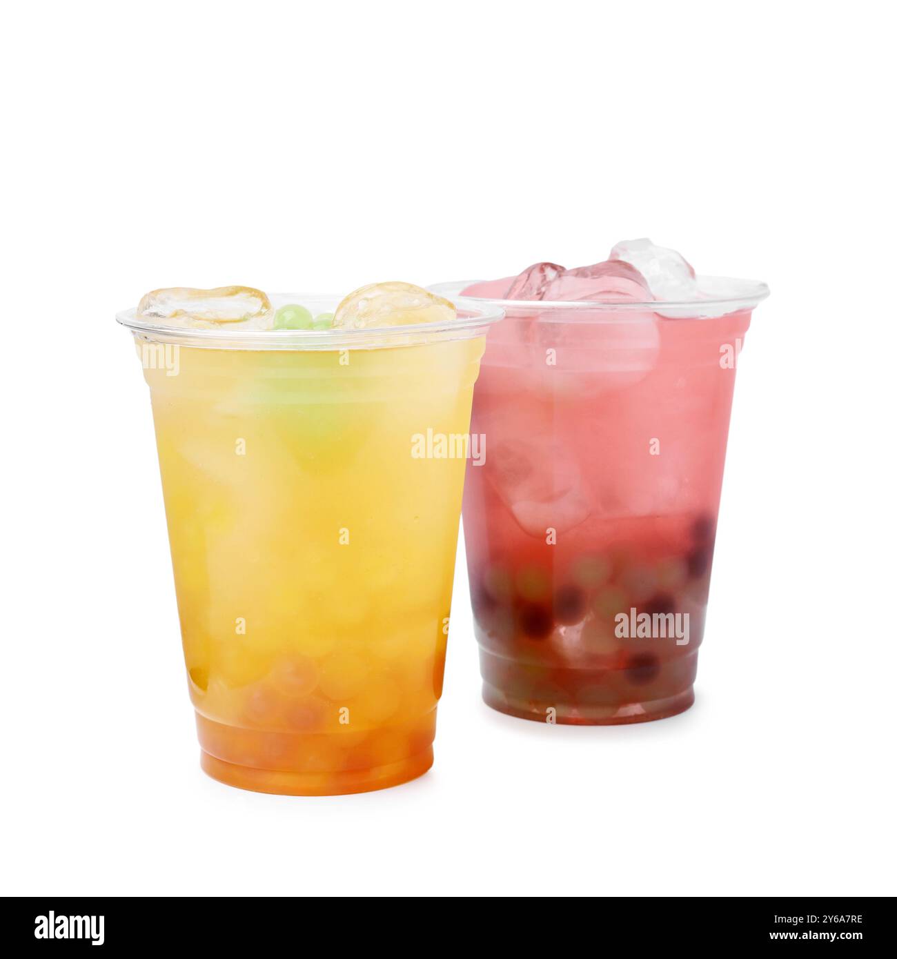 Tasty bubble tea in plastic cups isolated on white Stock Photo - Alamy