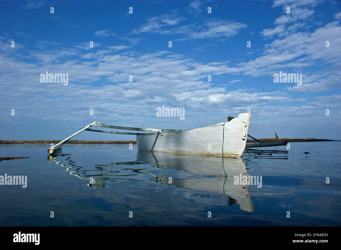 Sandeq, a traditional wooden boat on Palippi beach at Majene Indonesia ...