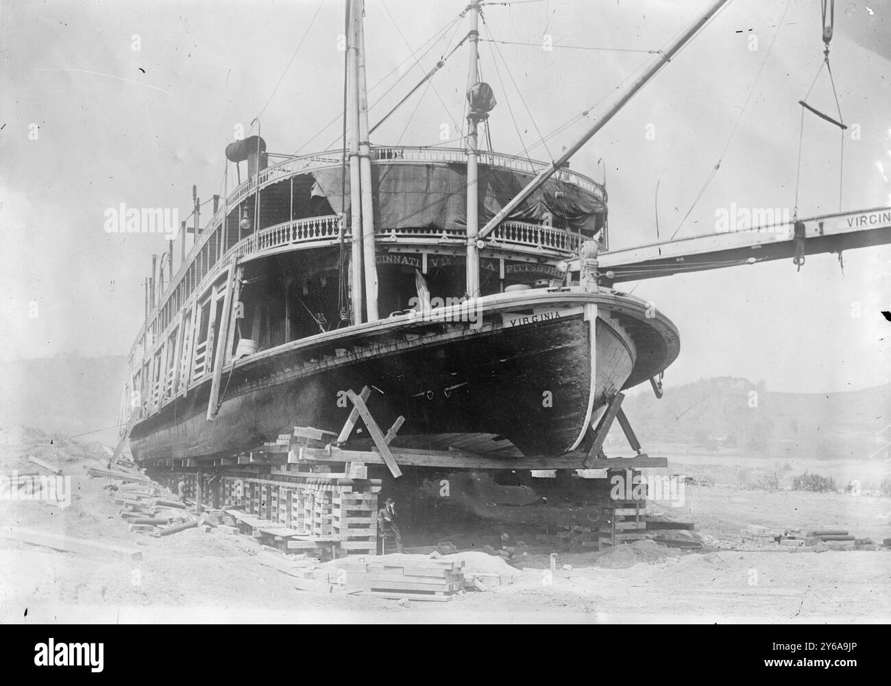 Ship 'Virginia', Photo shows the steamboat Virginia after she grounded in a cornfield during an ...