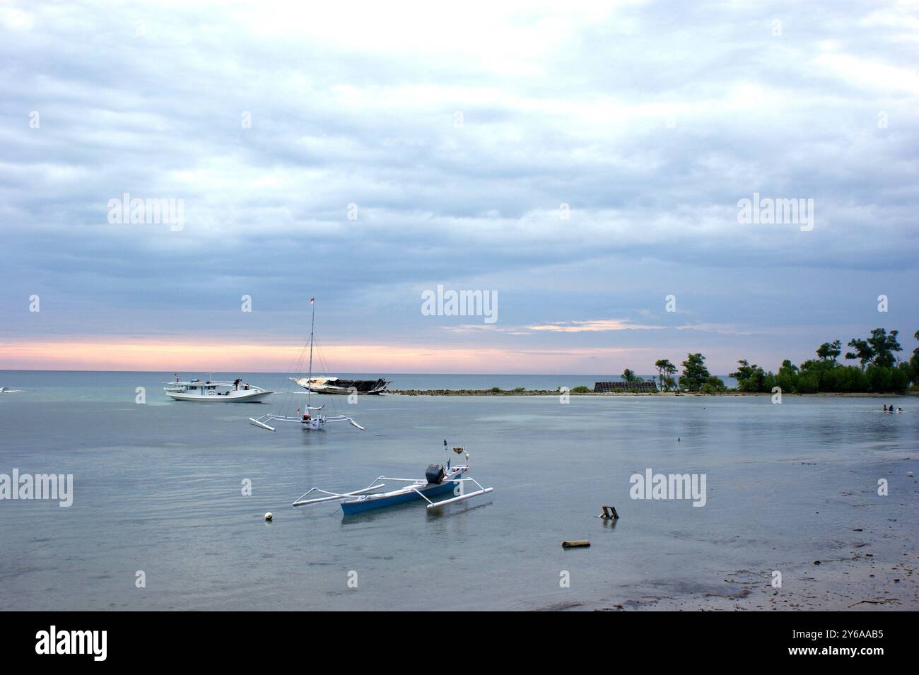 Sandeq, a traditional wooden boat on Palippi beach at Majene Indonesia ...