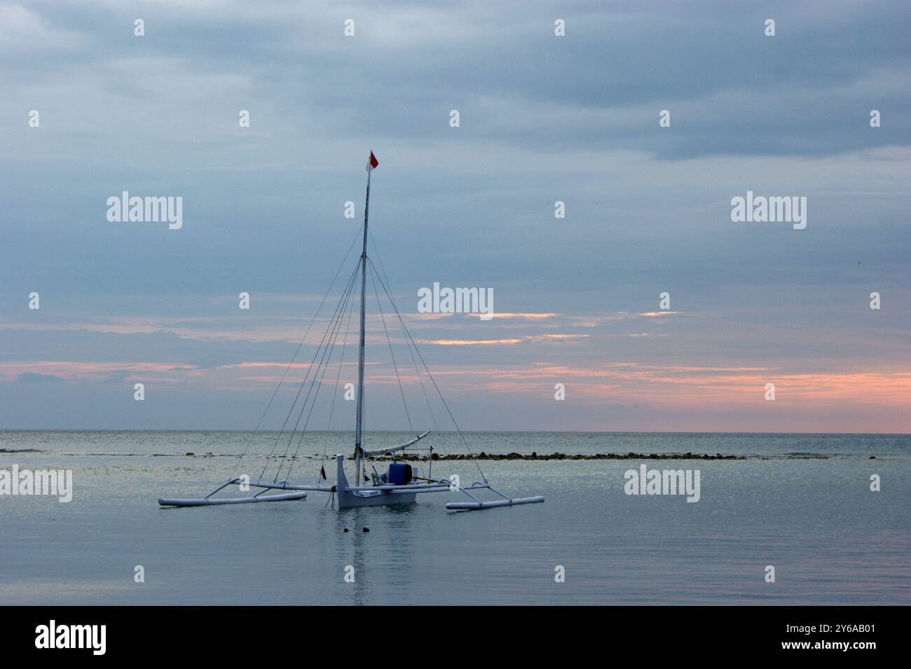 Sandeq, a traditional wooden boat on Palippi beach at Majene Indonesia ...