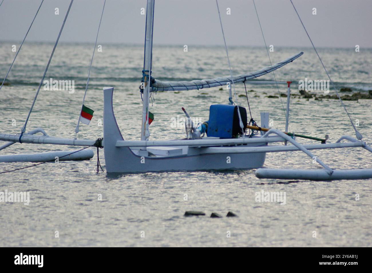 Sandeq, a traditional wooden boat on Palippi beach at Majene Indonesia ...