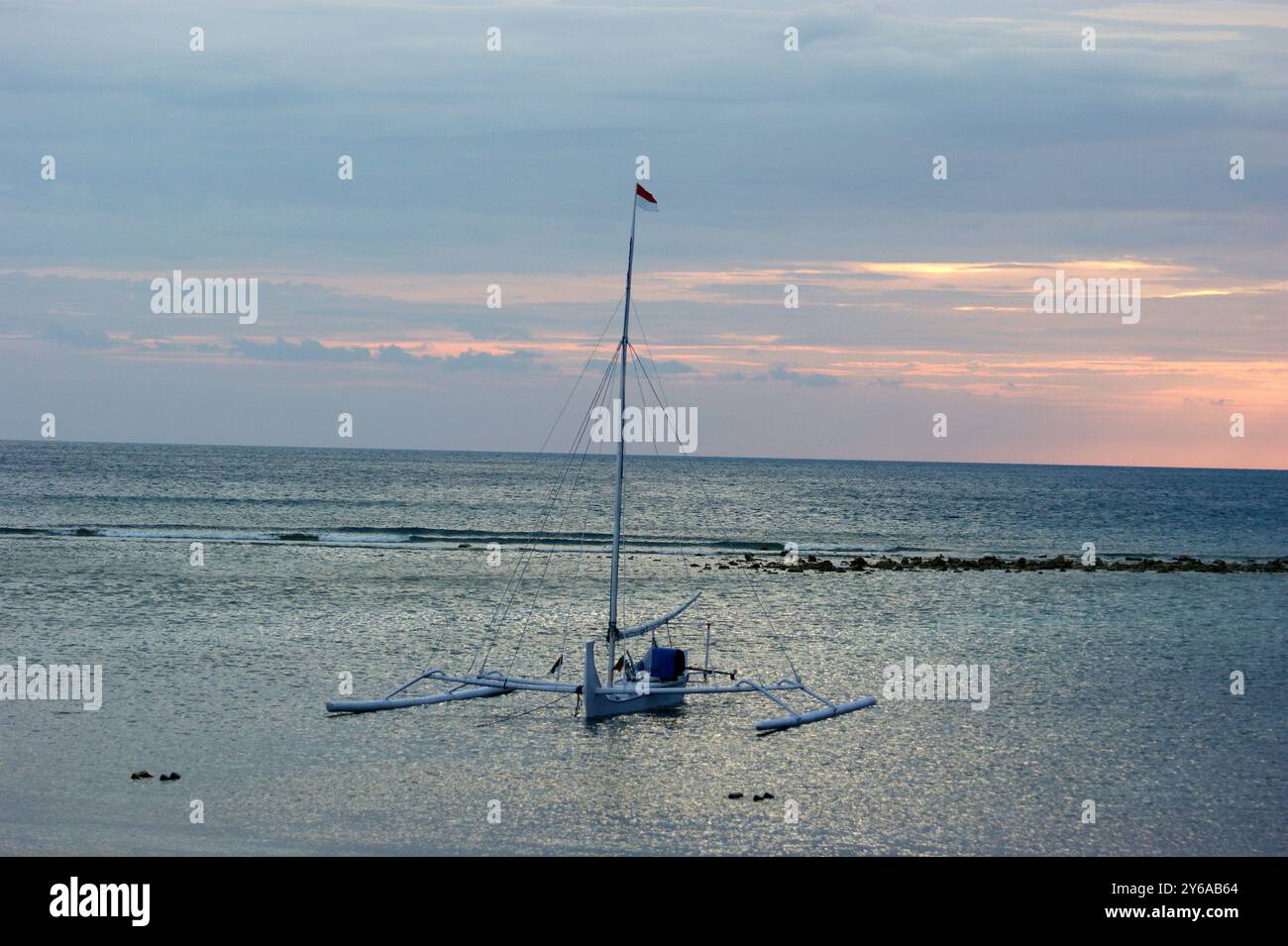 Sandeq, a traditional wooden boat on Palippi beach at Majene Indonesia ...