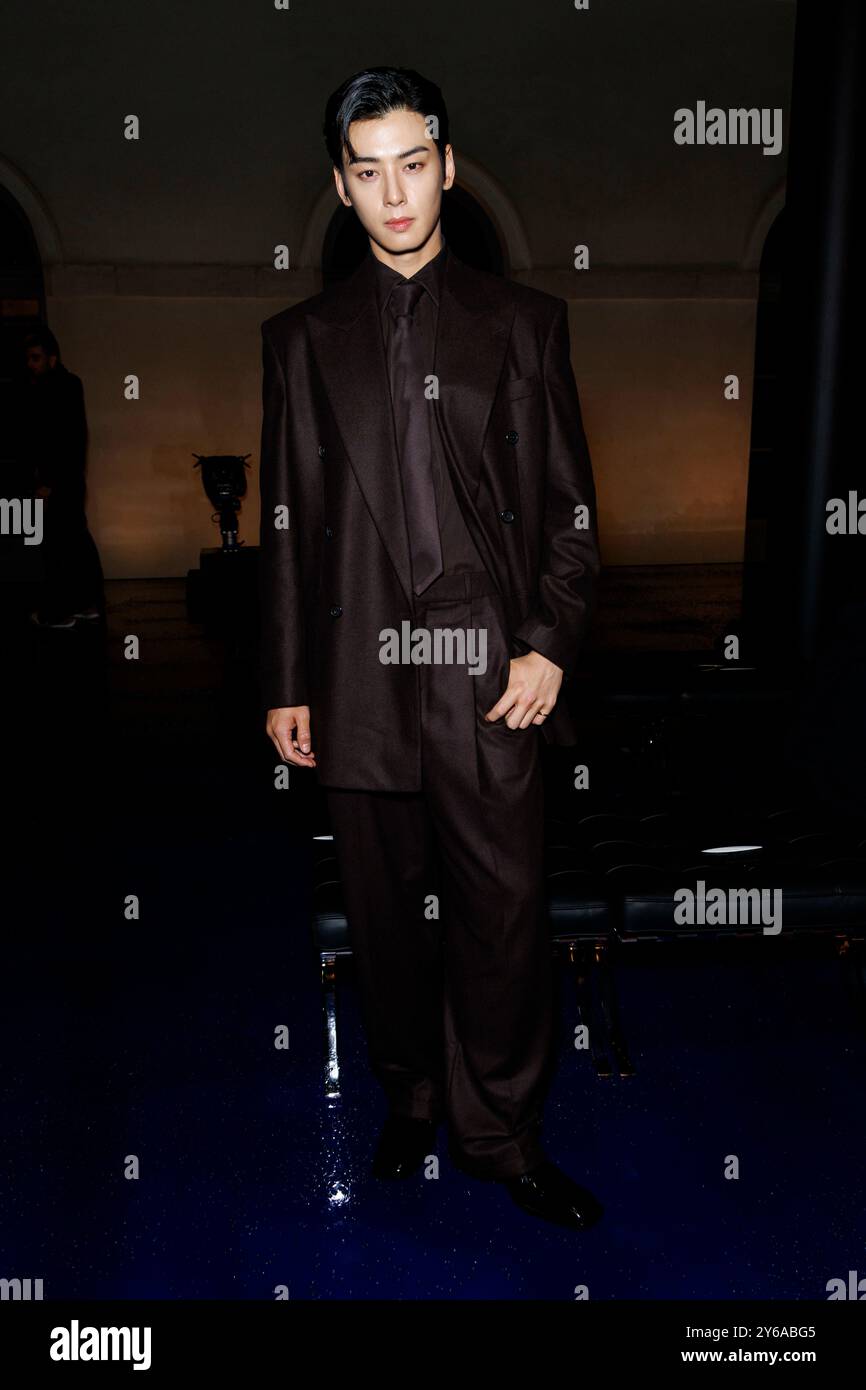 Paris, France. 24th Sep, 2024. Cha Eun-woo attends SAINT LAURENT Spring ...