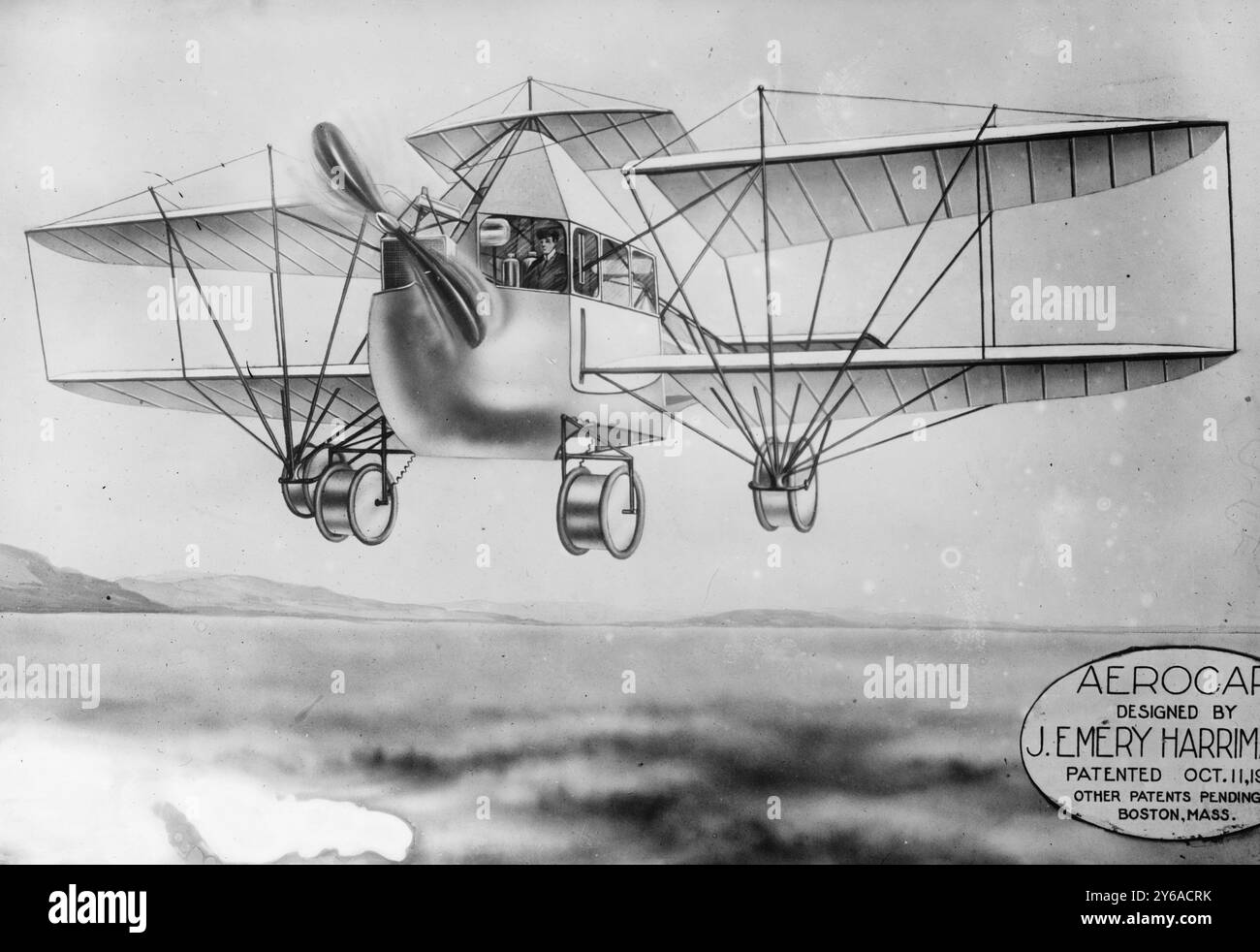 J.E. Harriman's Aerocar, Photo shows patent drawing of John Emery ...