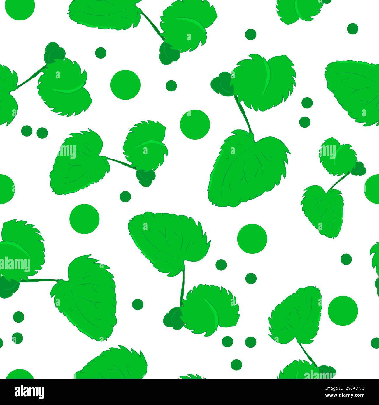Seamless pattern with fluted leaves and dots, color illustration Stock ...