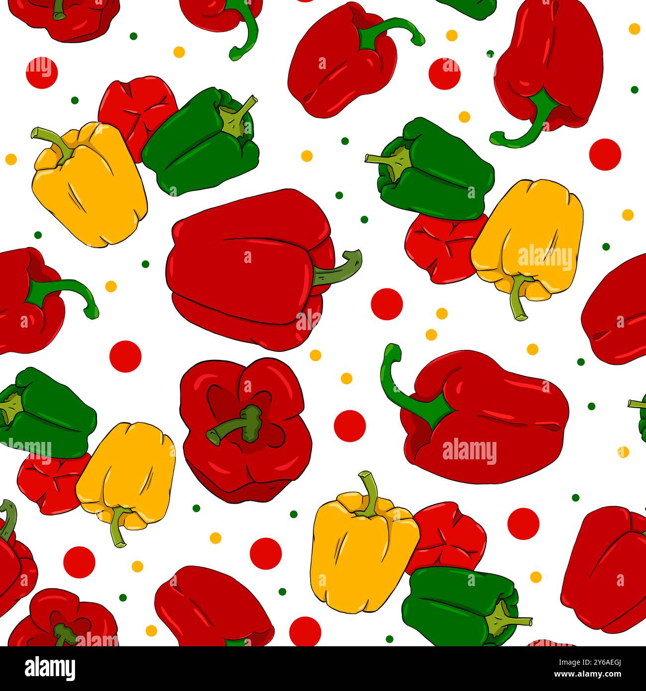 Seamless pattern with bell peppers: green, yellow and red, color ...