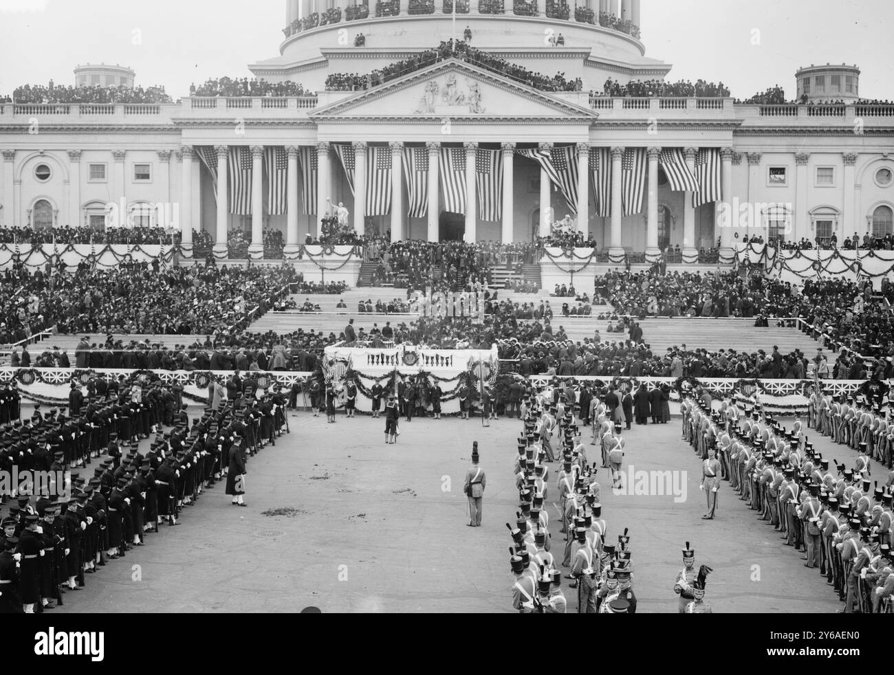 Inauguration, 1913, Photo shows crowd and lines of cadets at the United ...