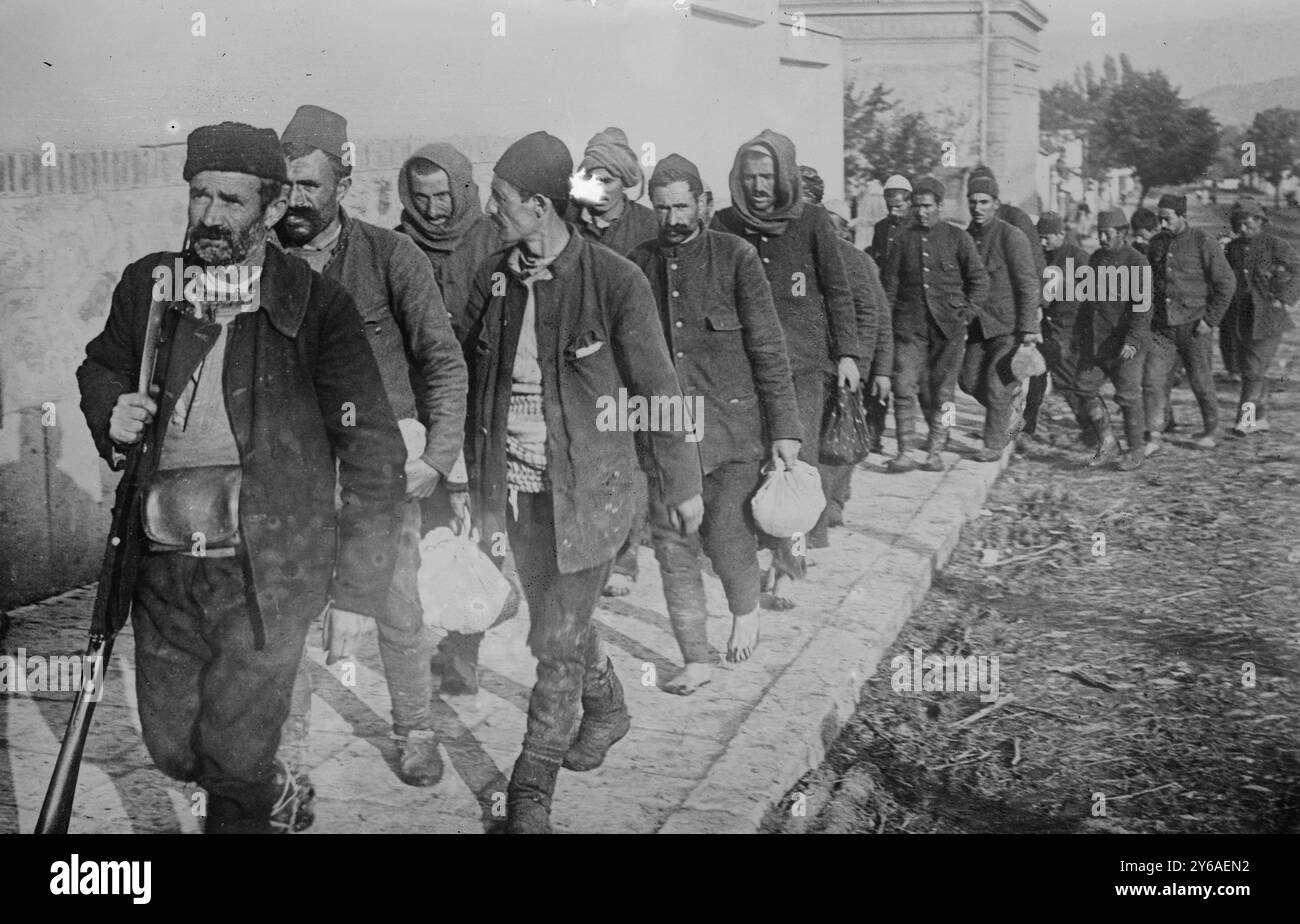 Turk prisoners enter Vrania, Photo shows Turkish prisoners, probably ...