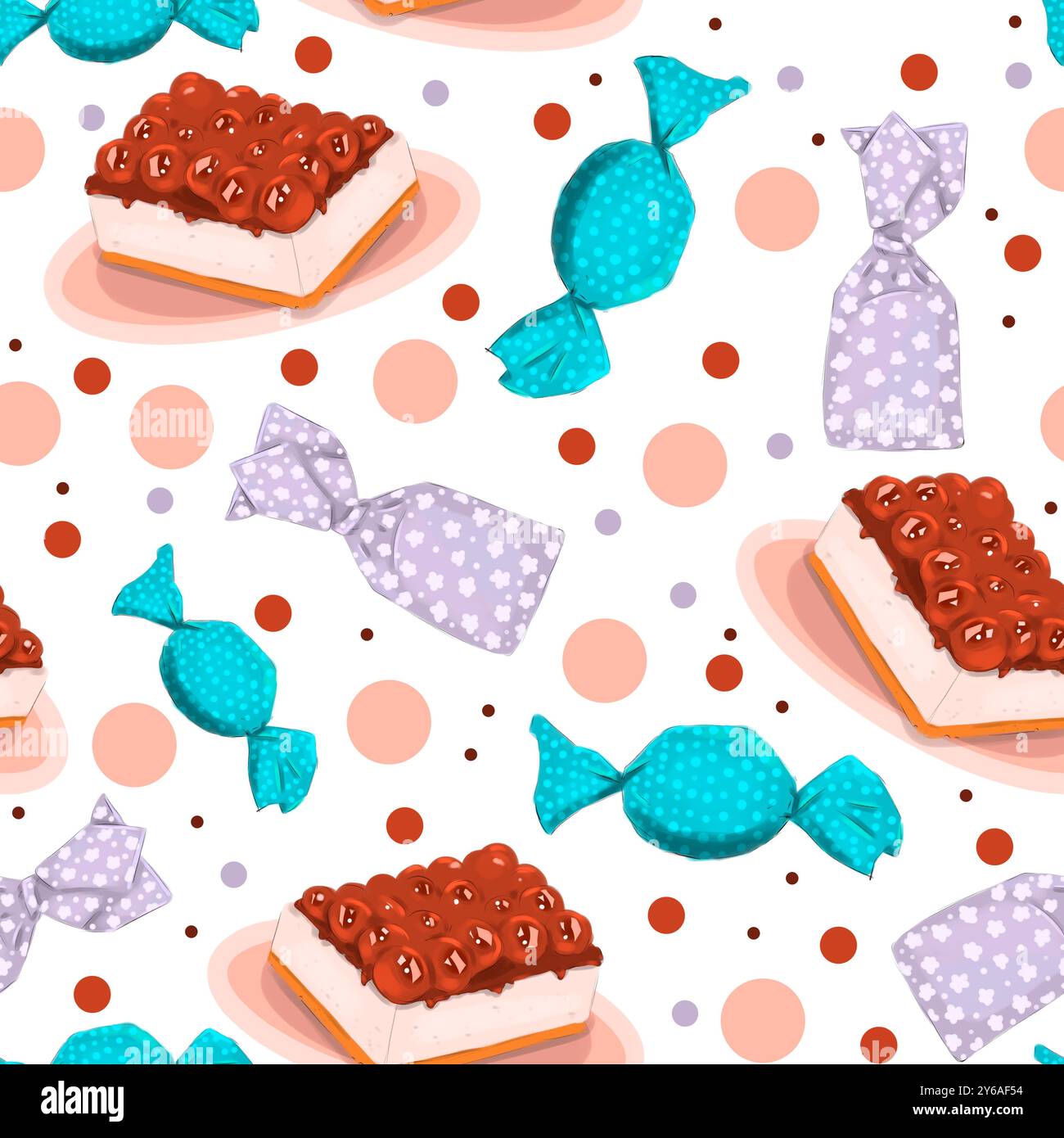 Seamless pattern with candies, cakes and dots color illustration Stock ...