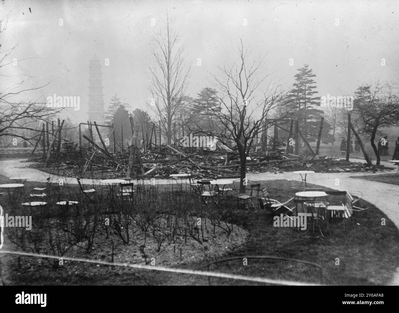 Tea House, Kew Gardens, destroyed by suffragettes, Photograph shows the ...