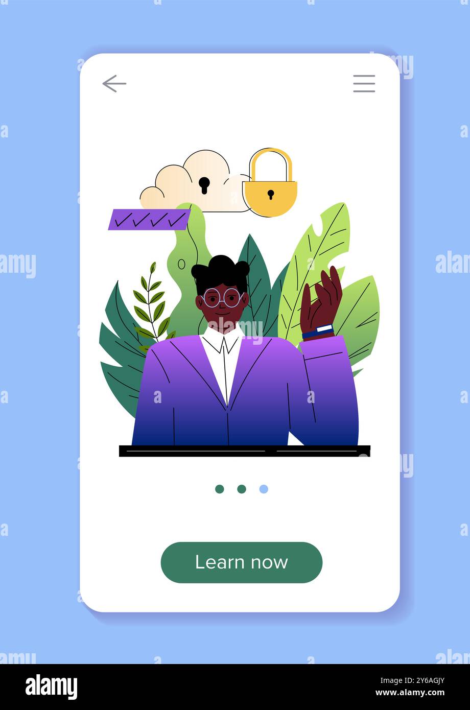 Cyber safety poster. Young guy with cloud wth padlock. Internet safety ...