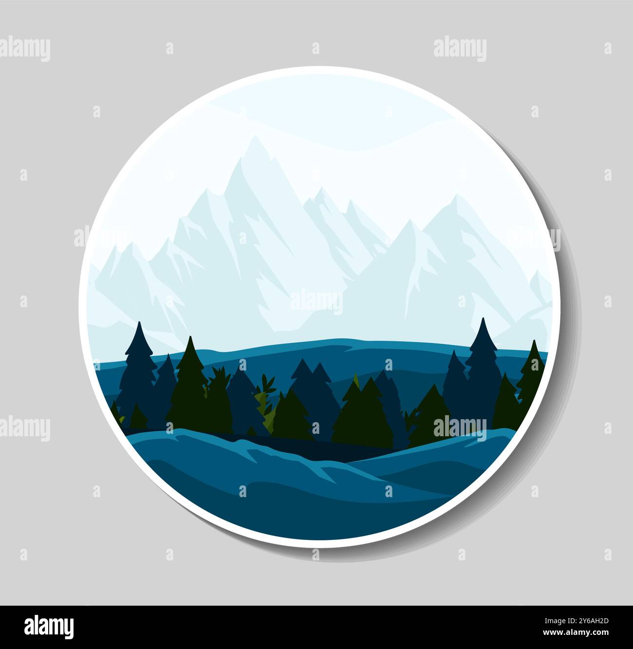 Emblem with mountains. Beautiful natural panorama and landscape ...