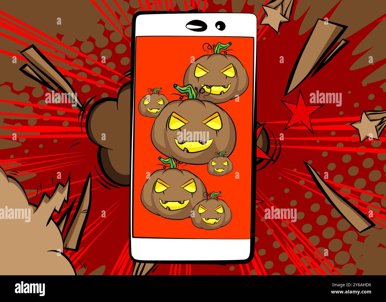 Cartoon Smartphone, comic book Telephone with Halloween Jack O' Lantern ...