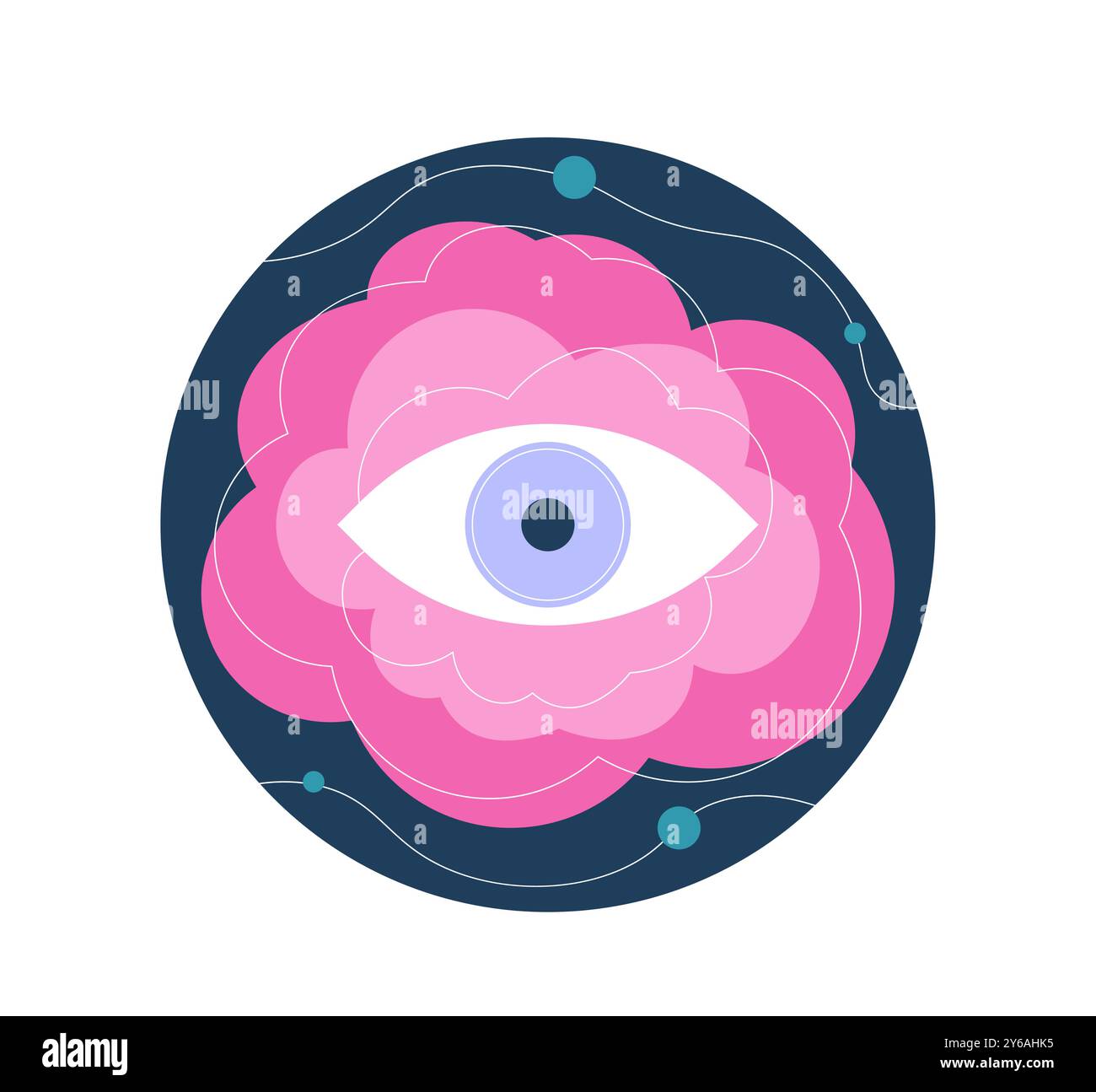 Science fiction sticker. Pink cloud with eye. Space and cosmos, galaxy ...