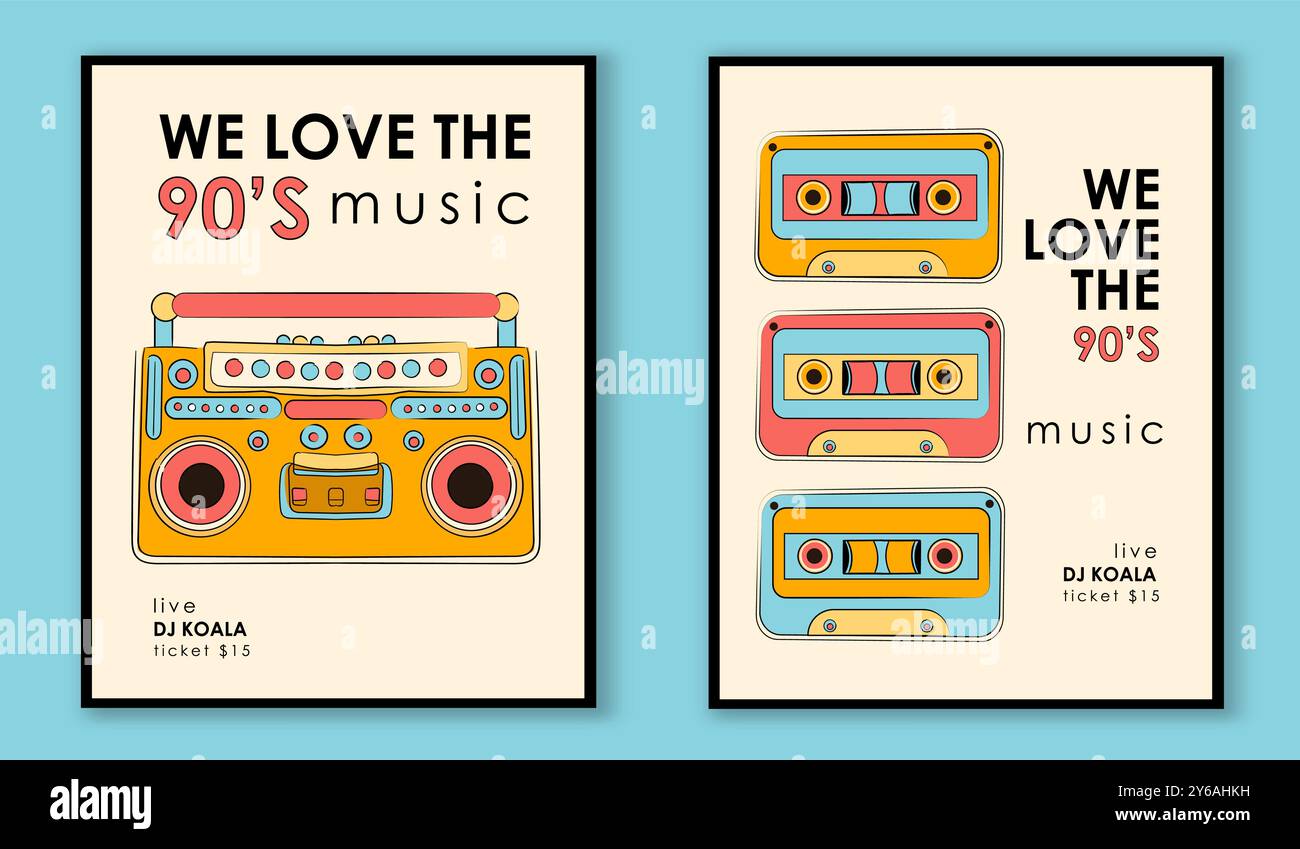 Music posters set. Player in funky style for music lovers. Favorite ...