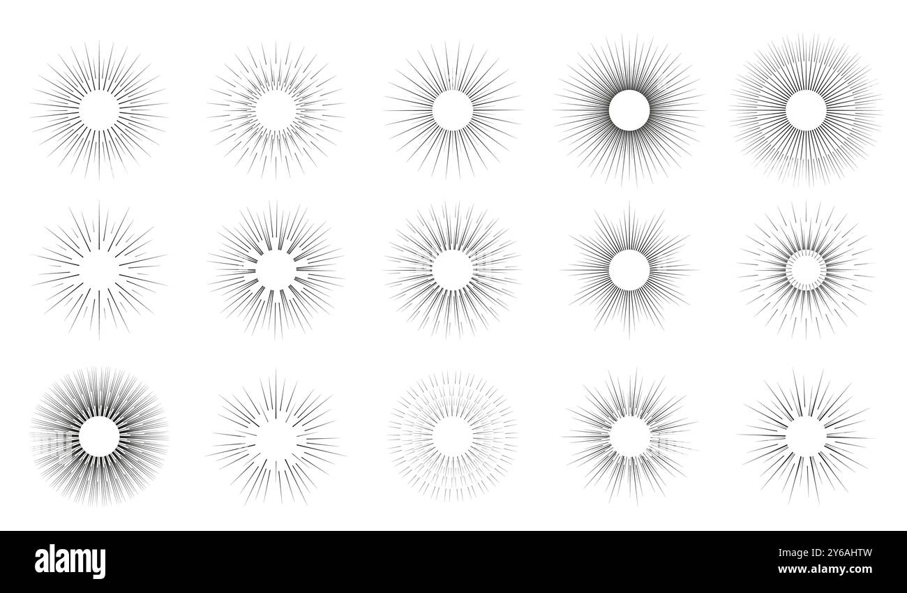 Geometric sun rays set. Radial sunburst and sparkles. Pack of UI and UX ...