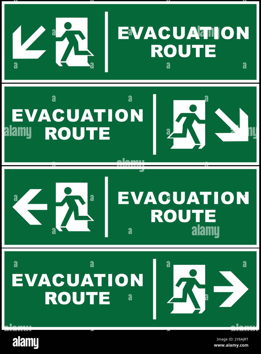 Emergency evacuation route point sign bundle, safety gathering point signboard, vector ...