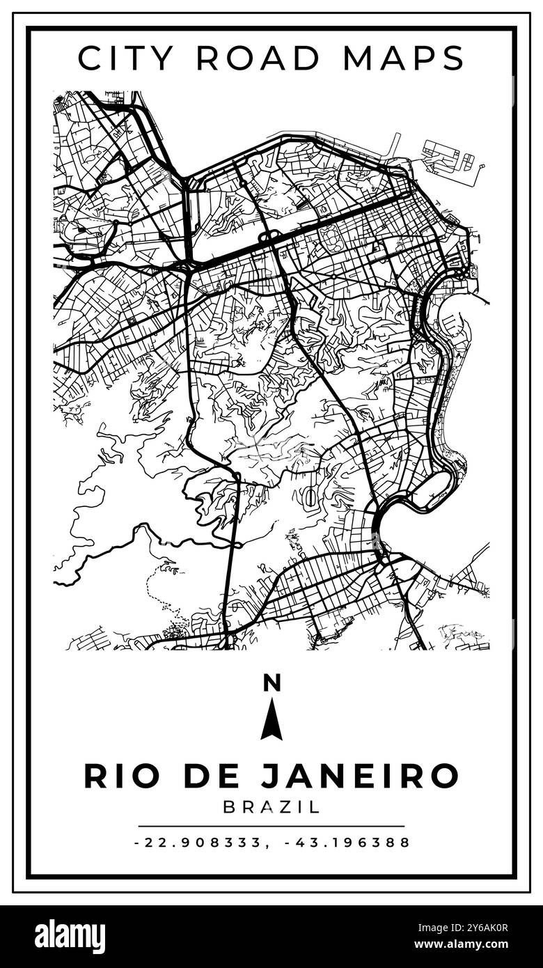 Monochrome Line Art Street Map of Rio de Janeiro City of Uruguay ...