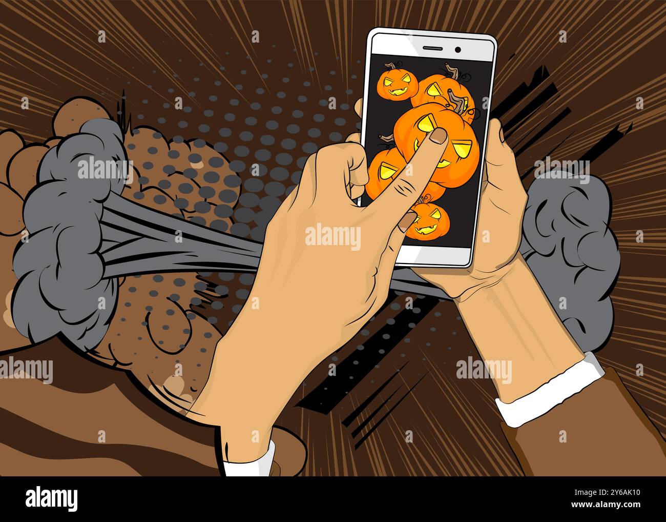 Cartoon Smartphone, comic book Telephone with Halloween Jack O' Lantern ...