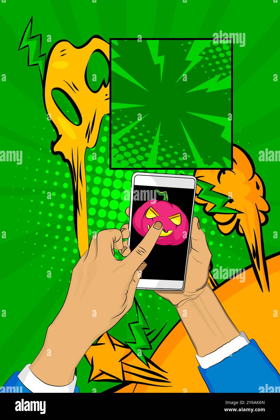Cartoon Smartphone, comic book Telephone with Halloween Jack O' Lantern ...