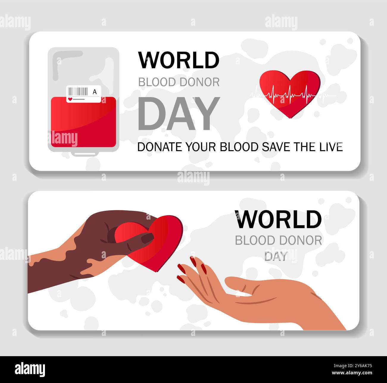 World blood donor day posters set. Hands with hearts. Generosity ...