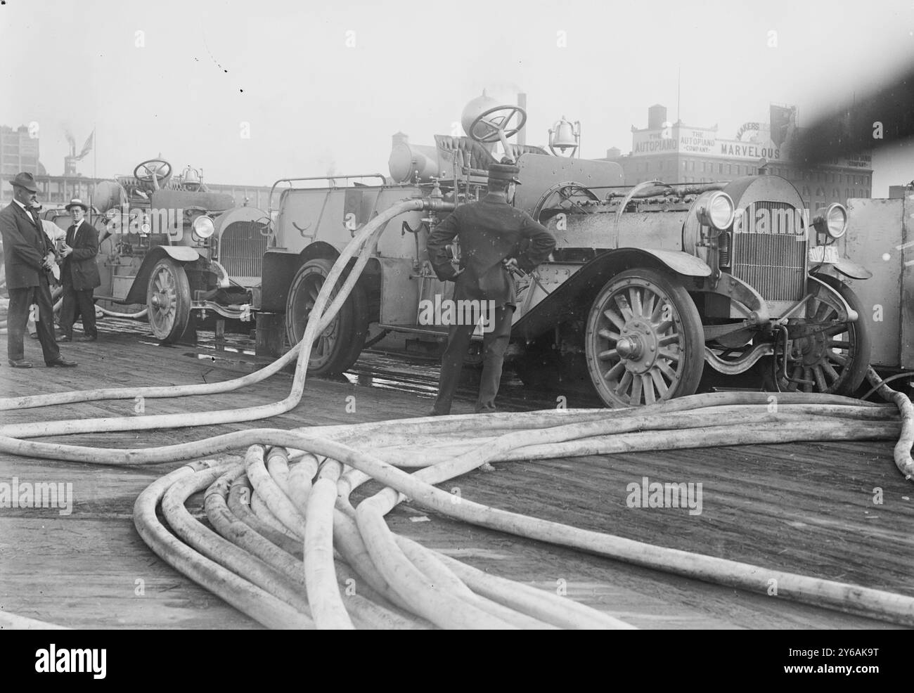 Testing fire engines, N.Y., Photo shows competition of motor pumper ...
