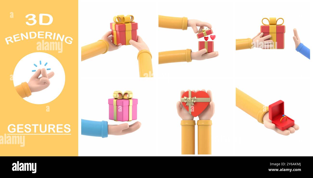 3d rendering gestures Collection,Cartoon Gesture Icon Mockup.3d icon ...