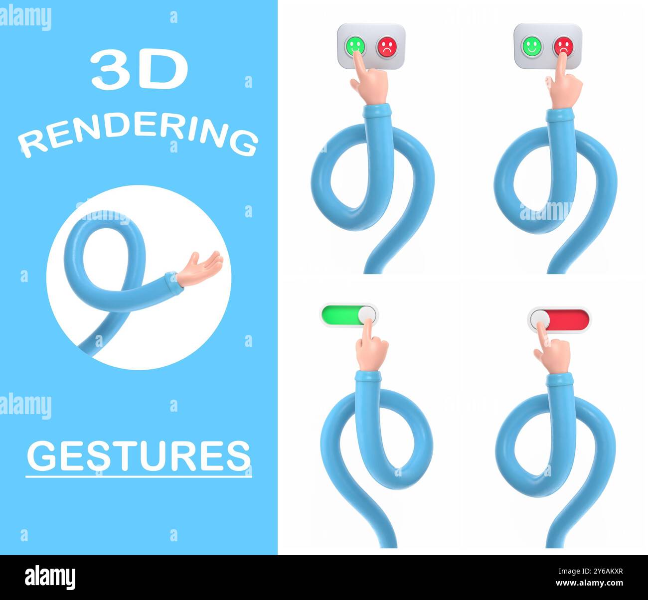 3d rendering gestures Collection,Cartoon Gesture Icon Mockup.3d render ...