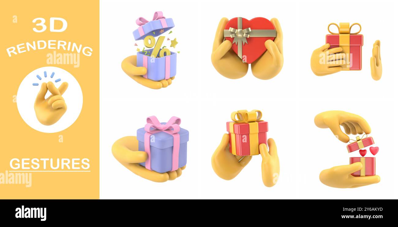 3d rendering gestures Collection,Cartoon Gesture Icon Mockup.3d icon ...