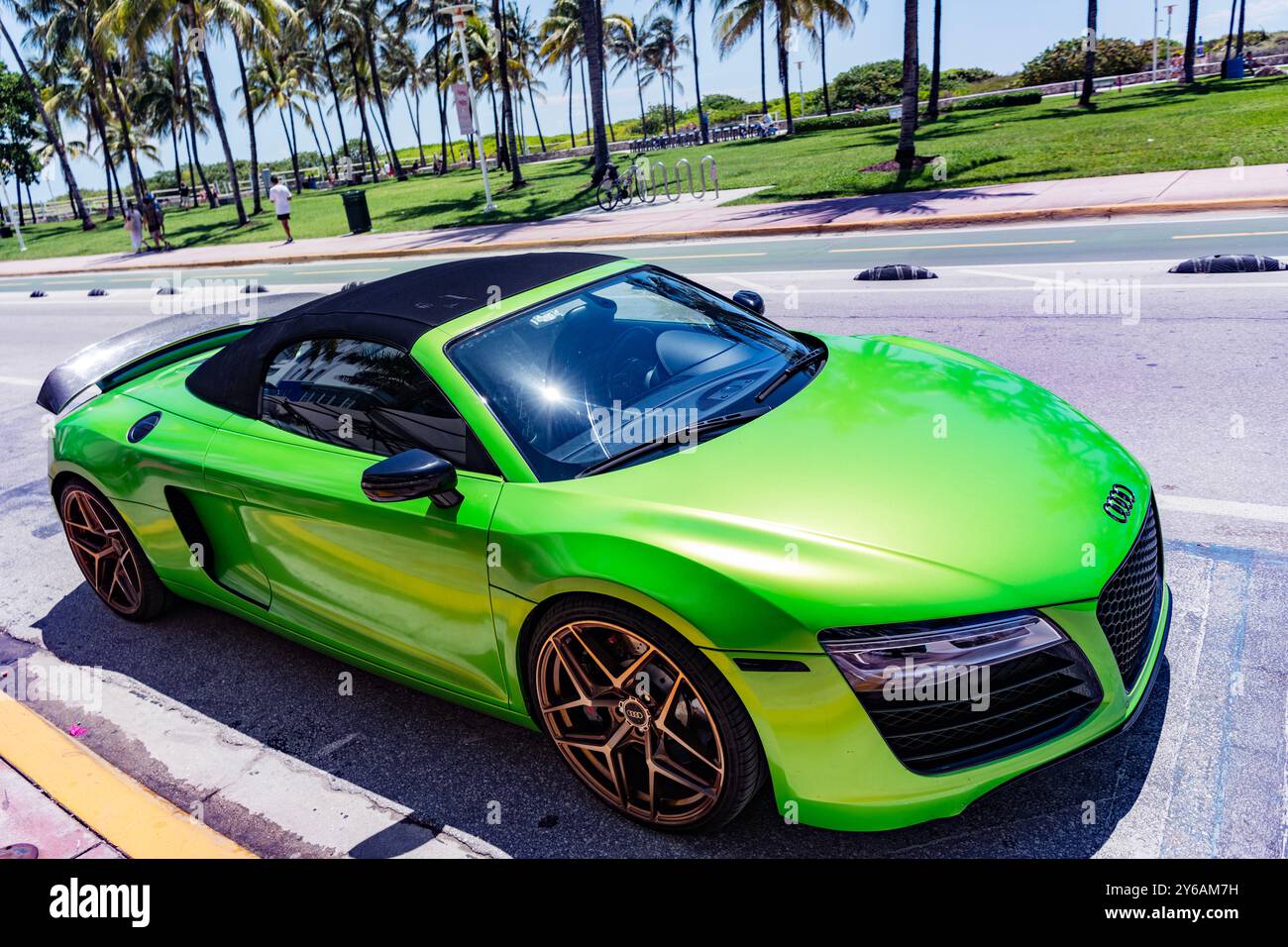 Miami Beach, Florida USA - June 5, 2024: 2014 Audi R8 green luxury car ...