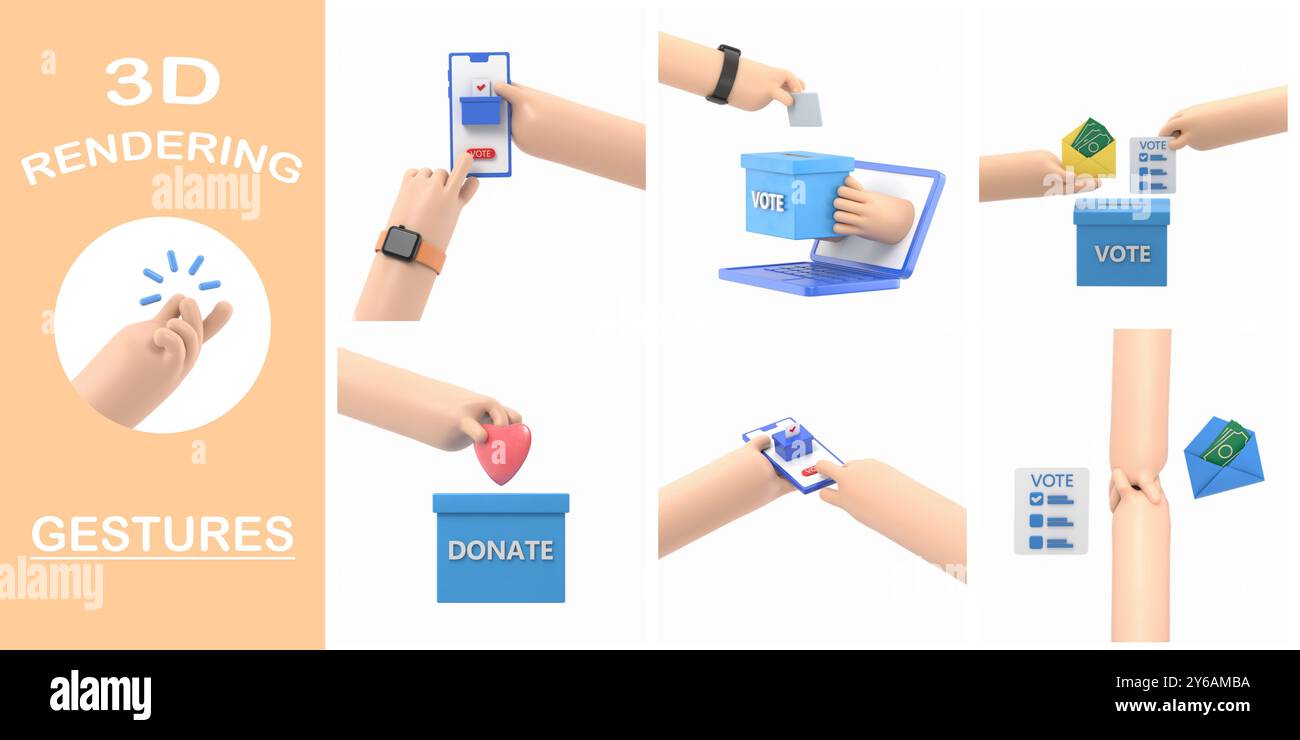 3d rendering gestures Collection,Cartoon Gesture Icon Mockup.Online ...