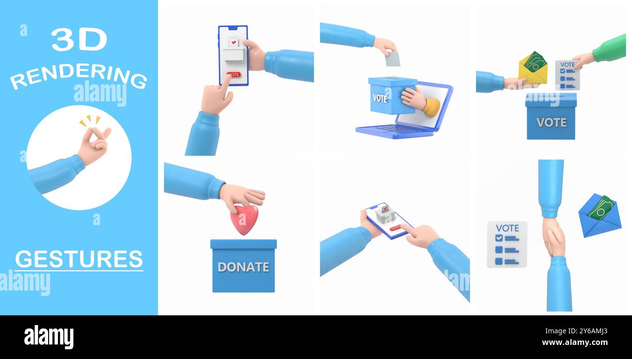 3d rendering gestures Collection,Cartoon Gesture Icon Mockup.Online ...
