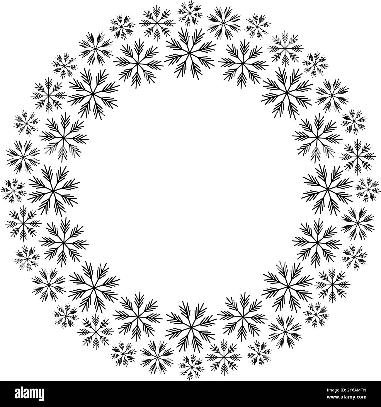 Different Scale Snowflakes Round Frame Border Black And White Frame With Copy Space Greetings