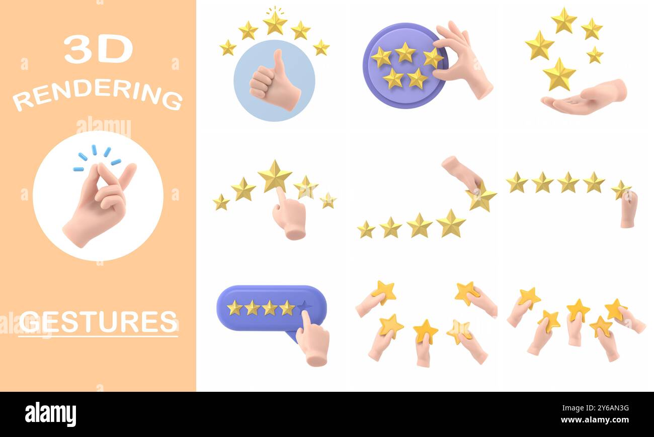 3d rendering gestures Collection,Cartoon Gesture Icon Mockup.Star ...