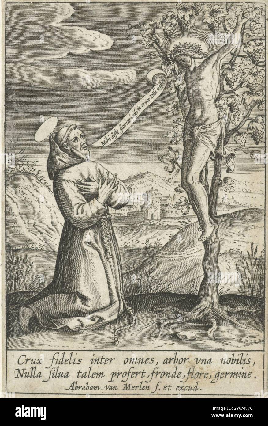 Kneeling before a christ crucified on a vine hi-res stock photography ...