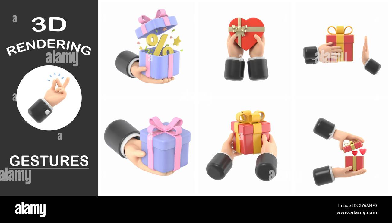 3d rendering gestures Collection,Cartoon Gesture Icon Mockup.3d icon ...