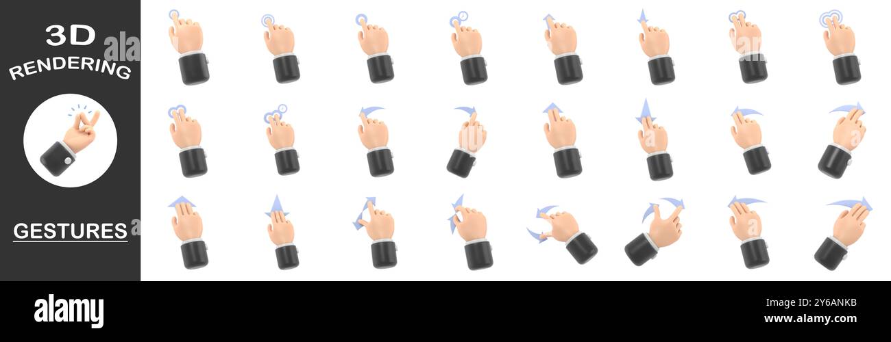 3d rendering gestures Collection,Cartoon Gesture Icon Mockup ...