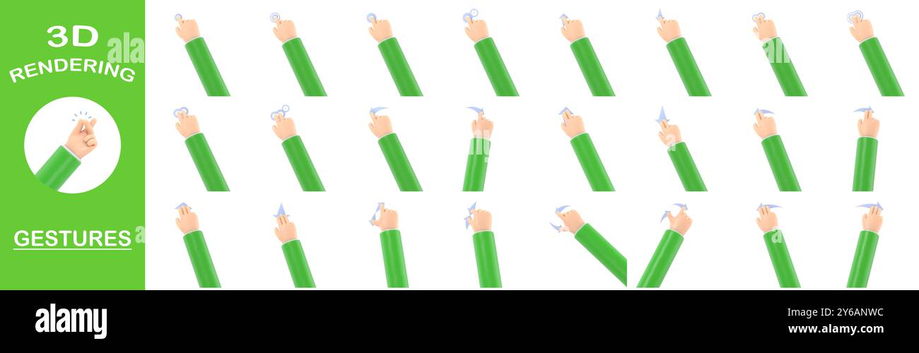 3d rendering gestures Collection,Cartoon Gesture Icon Mockup ...