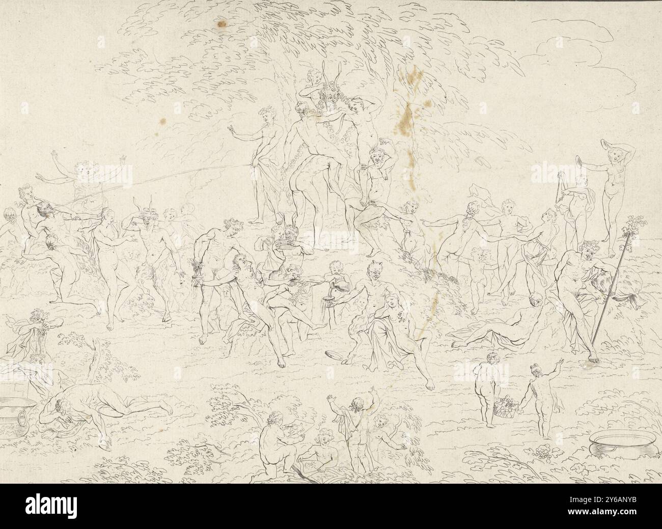 Satyr statue decorated with garlands, The life of the Bacchantes ...