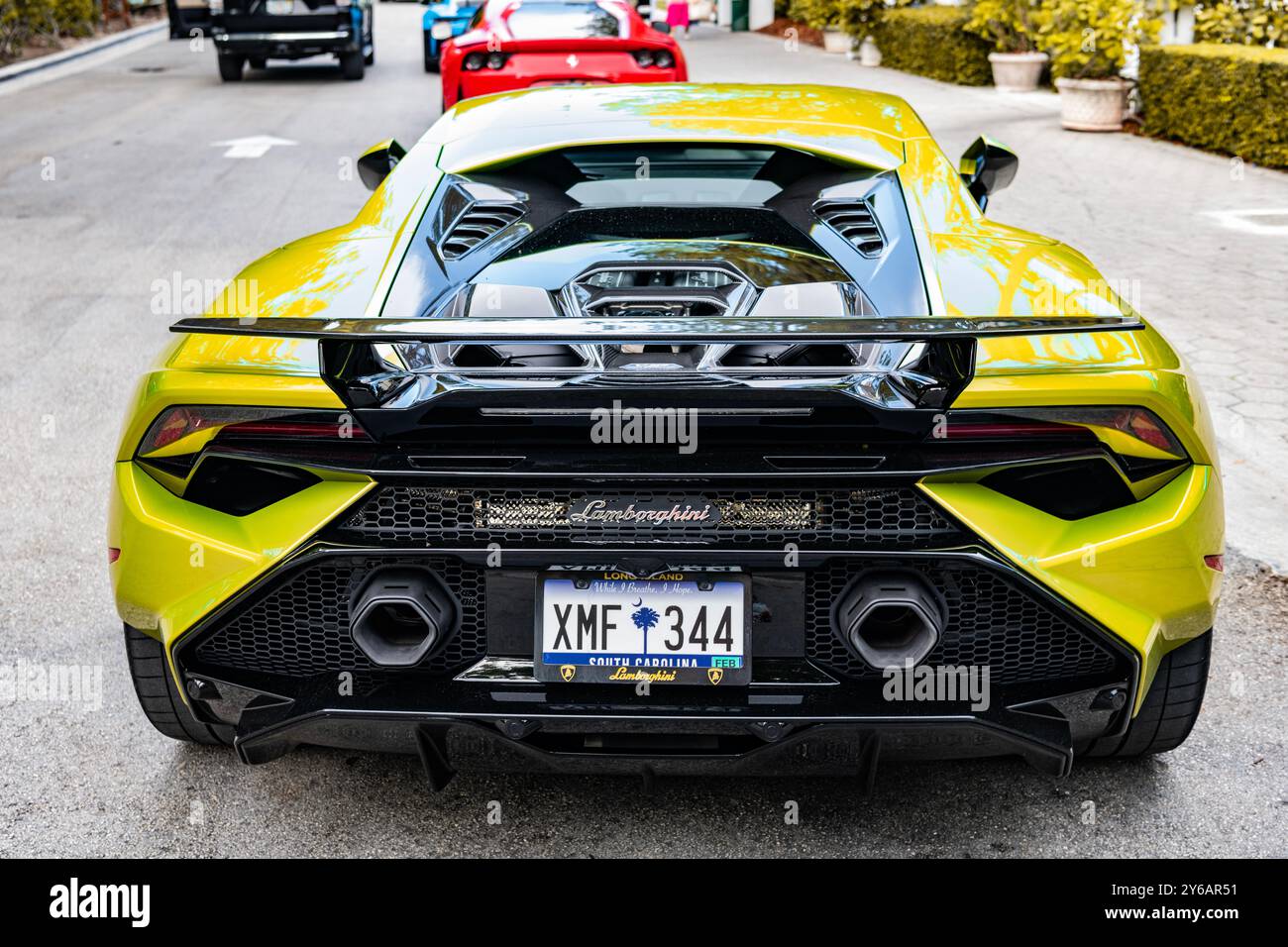 Miami Beach, Florida USA - June 9, 2024: 2023 Lamborghini Huracan Tecnica yellow at miami beach ...