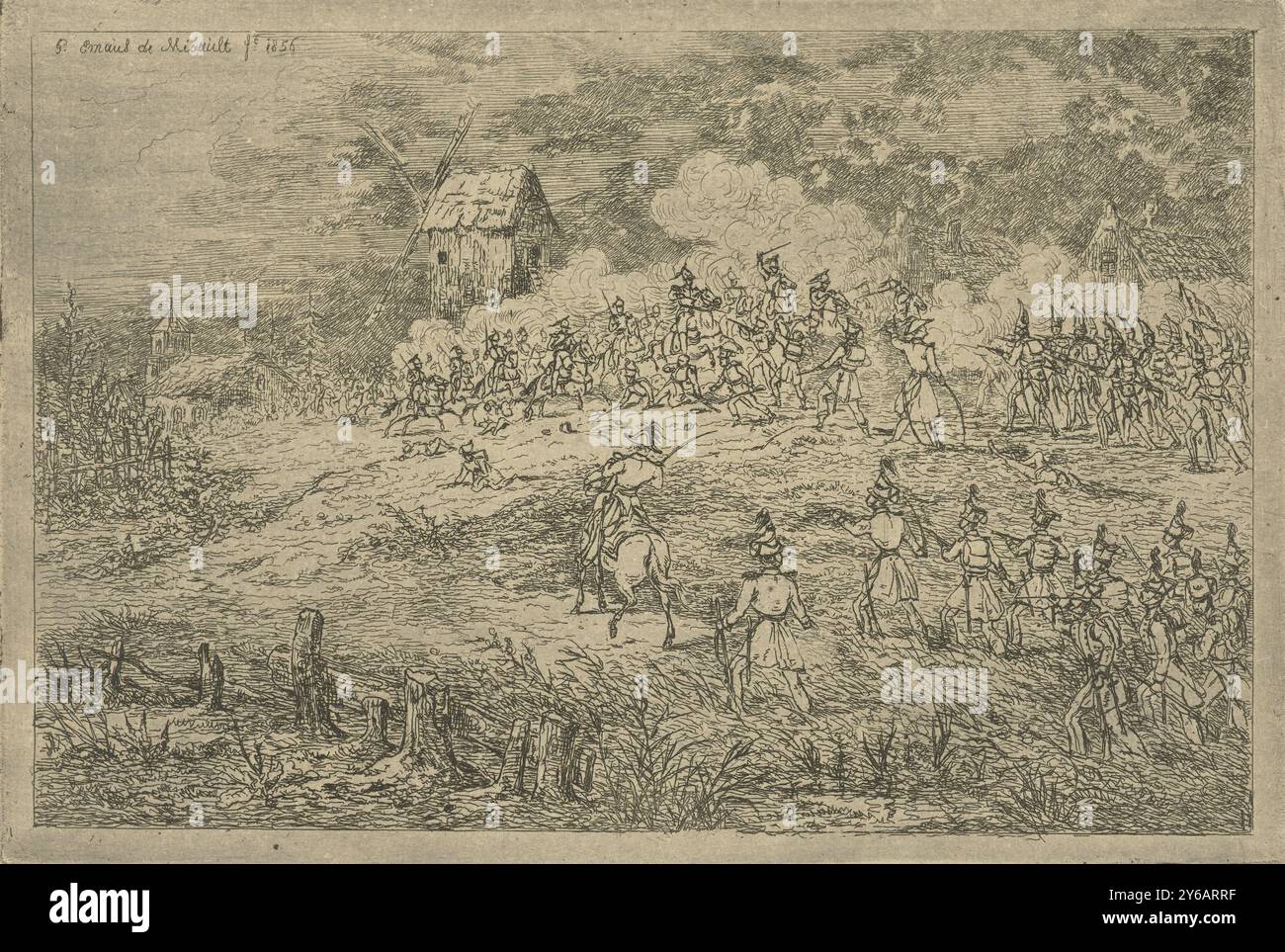 Battle between cavalry and infantry, Charge of cavalry on hunters, On ...