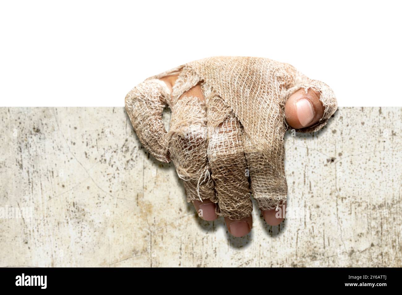Mummy hands have dirty bandages on them. Mummy, devil, evil, satan or ...