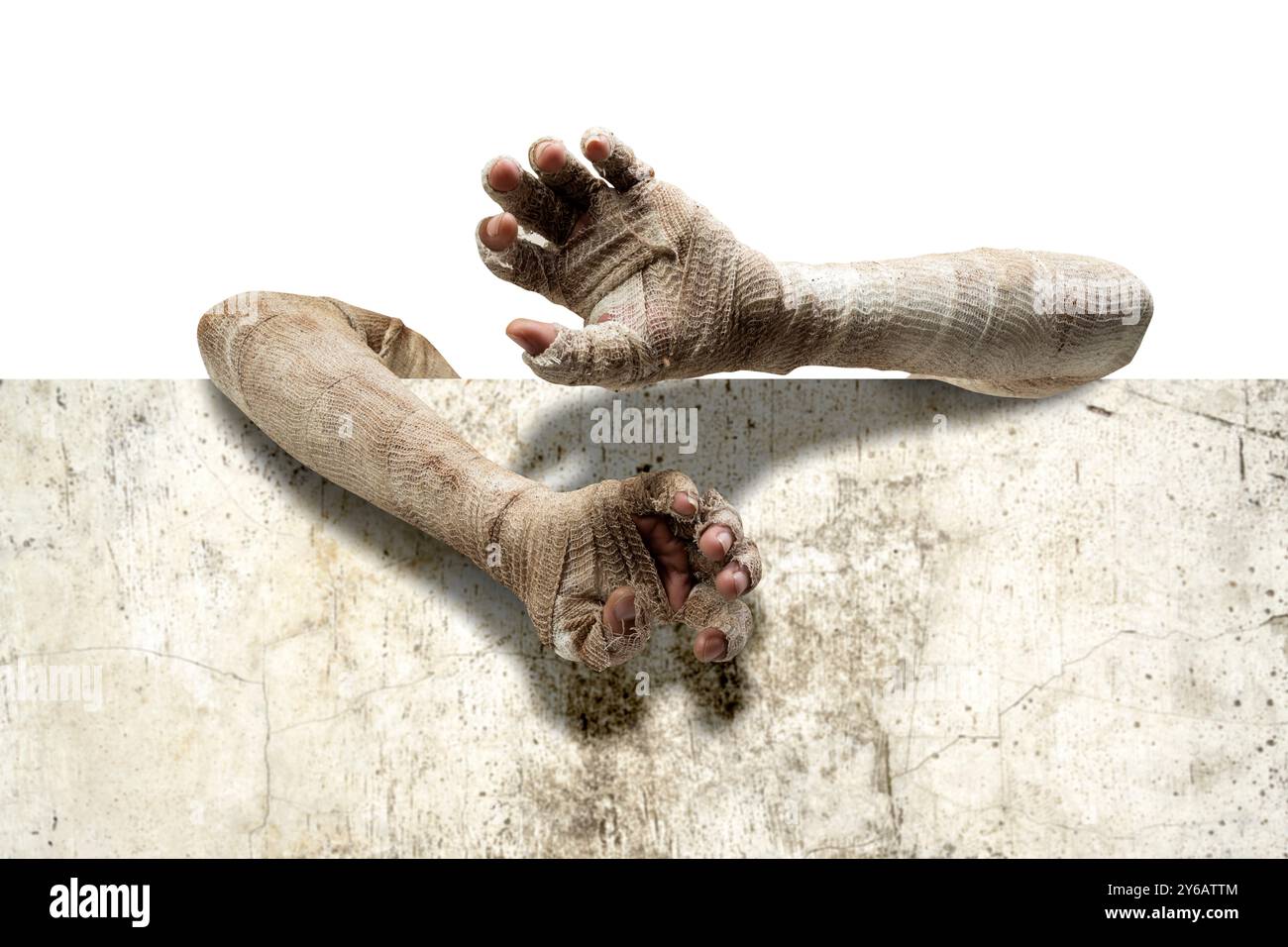 Mummy hands have dirty bandages on them. Mummy, devil, evil, satan or ...