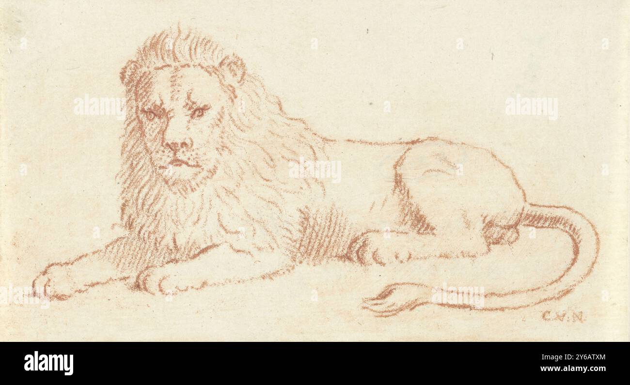 Lion, A lion, lying to the left., print, print maker: Cornelis van ...