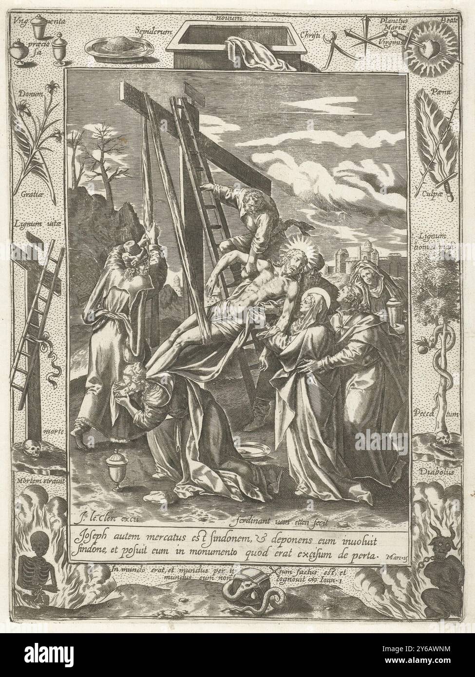 Descent from the cross, Christ taken from the cross, Seven people ...