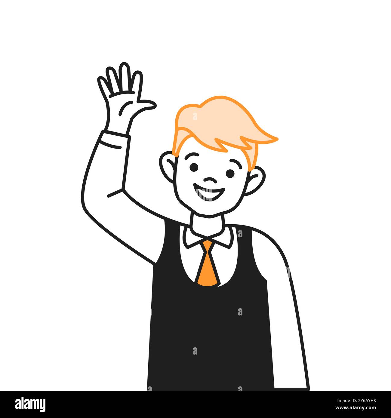 Happy boy in school uniform waving hand color line icon Stock Vector ...
