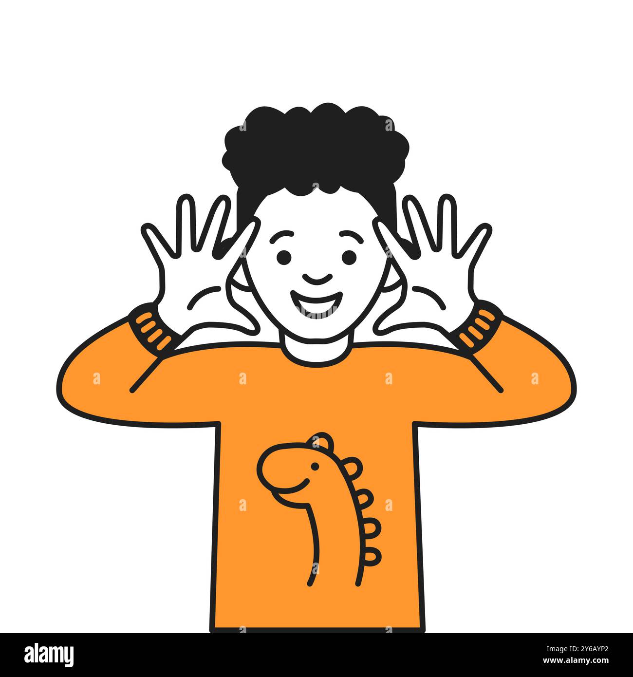 Happy boy in sweater scaring for fun vector line icon Stock Vector ...