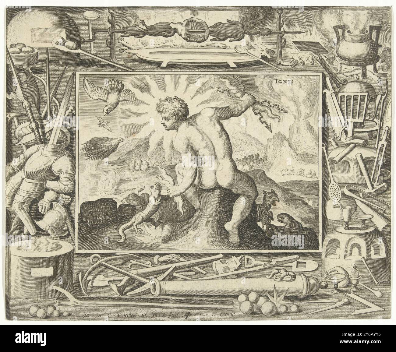 Element of fire as a young man with lightning bolts hi-res stock ...