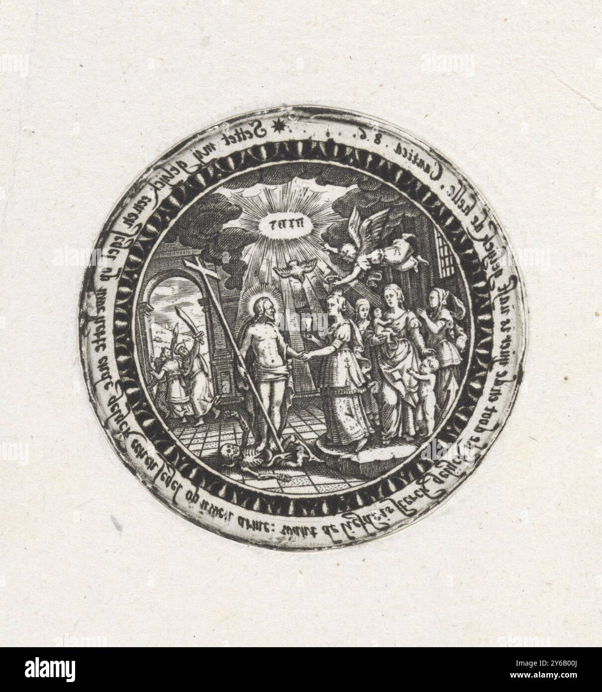 Print of a medallion depicting the marriage of Christ with his church ...